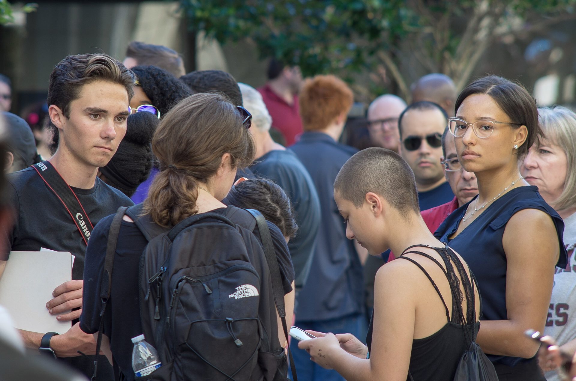 Photo: David Hogg (far left) and Emma Gonzalez (profile center) at the ...