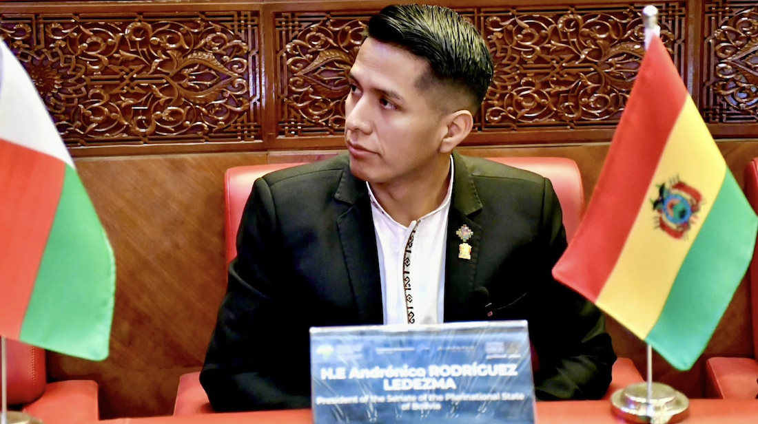 Bolivian Senate President Andrónico Rodríguez. Photo credit: Facebook ...